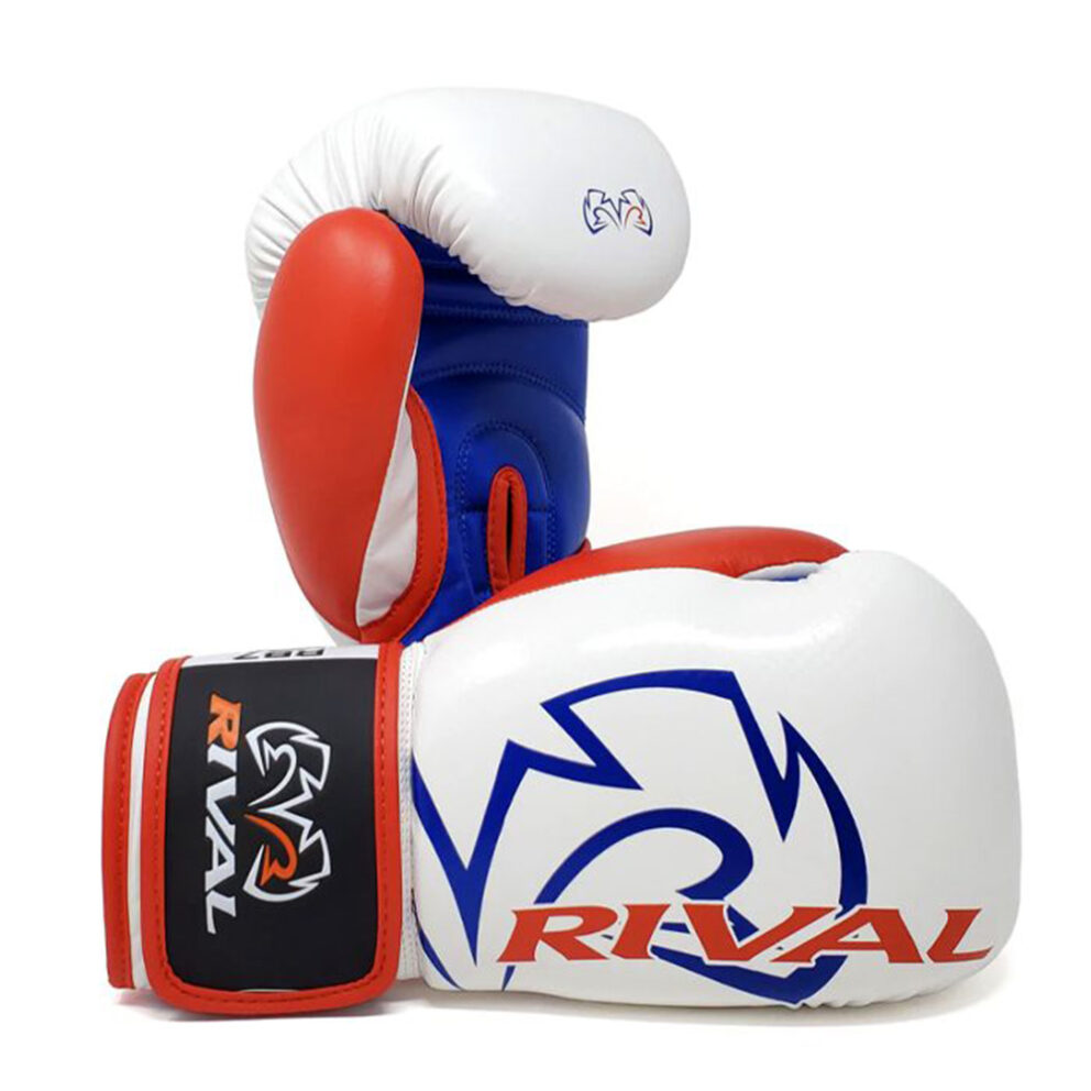 Rival, RB7 Ergo Strap System Boxing Gloves. White, Red and Blue - Buds ...